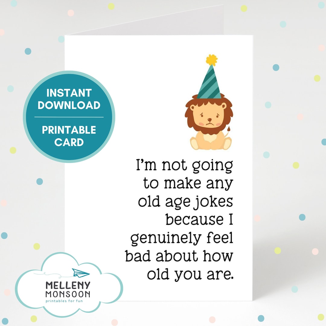 Funny Old Age Jokes Birthday Card Printable, Instant Download, Digital ...
