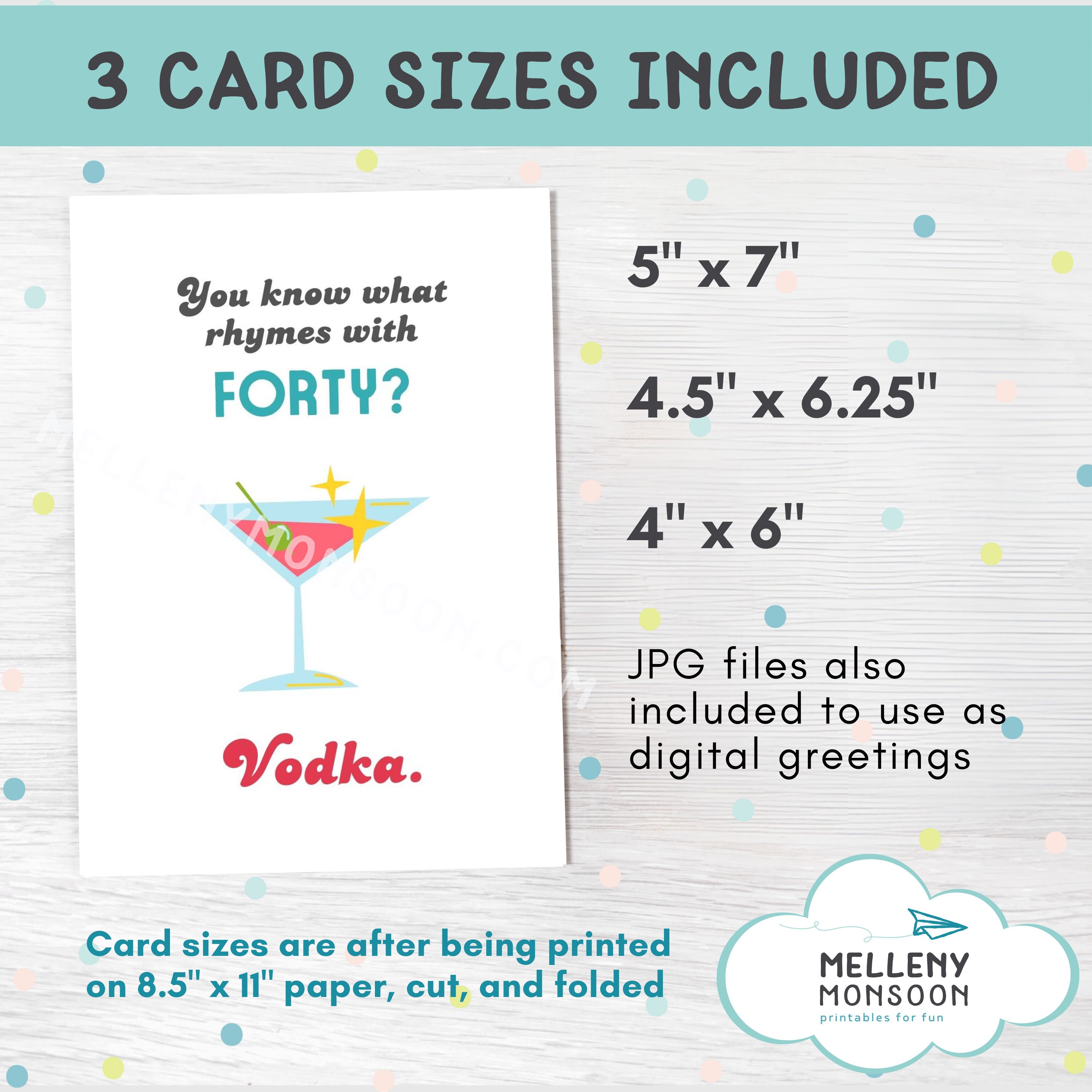 Funny What Rhymes With Forty Printable 40th Birthday Card, for Best ...