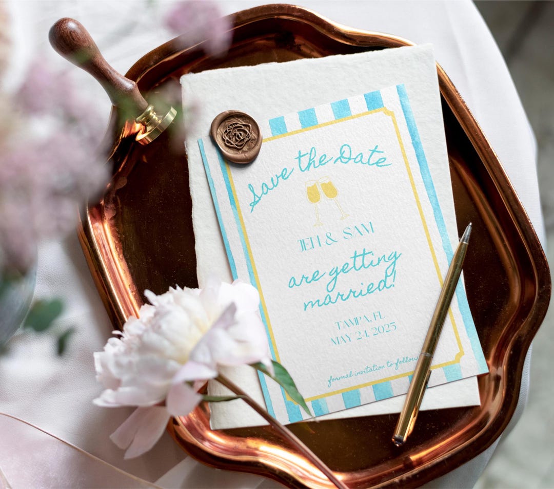 Blue Stripe Save the Date Template | Simple Blue Save the Date | Blue ...