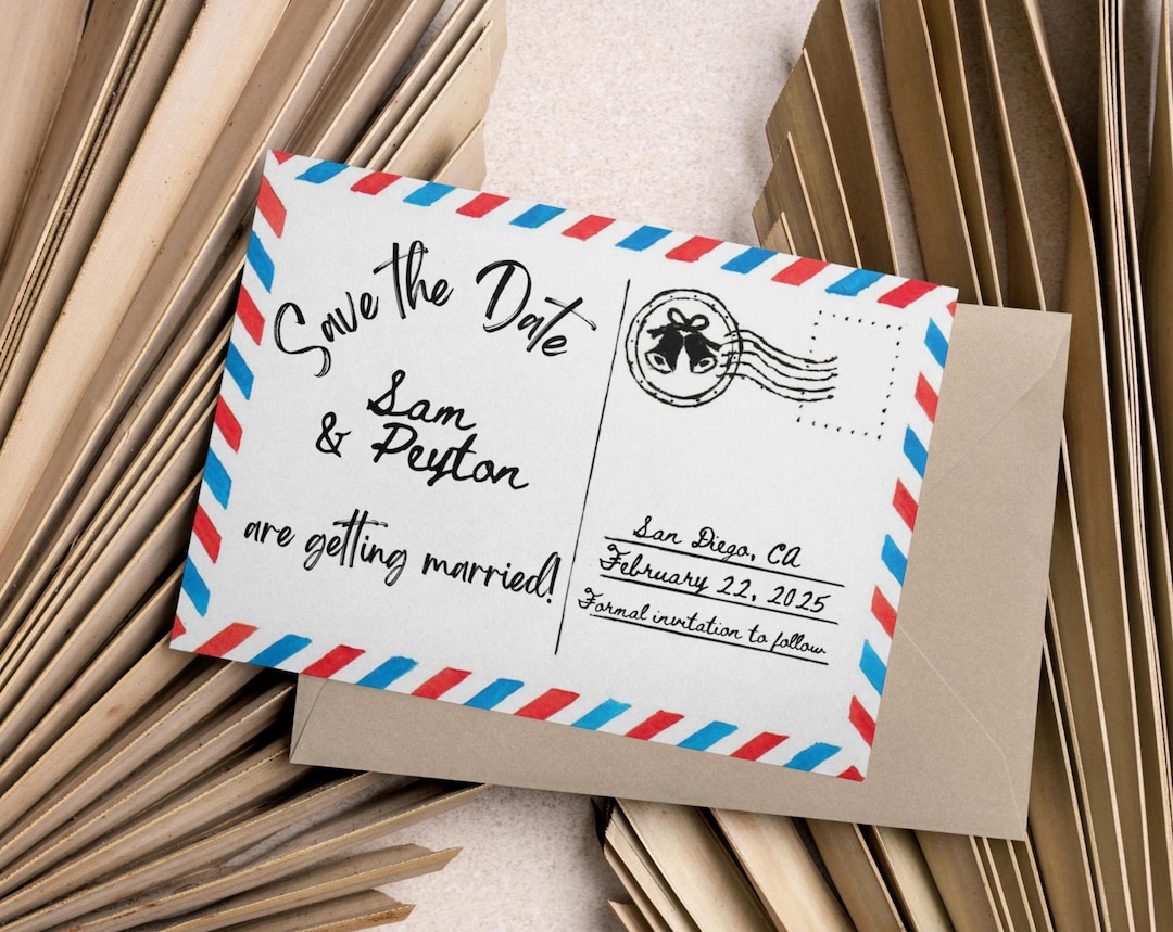 Watercolor Retro Postcard Save the Date Template | Vintage Inspired ...