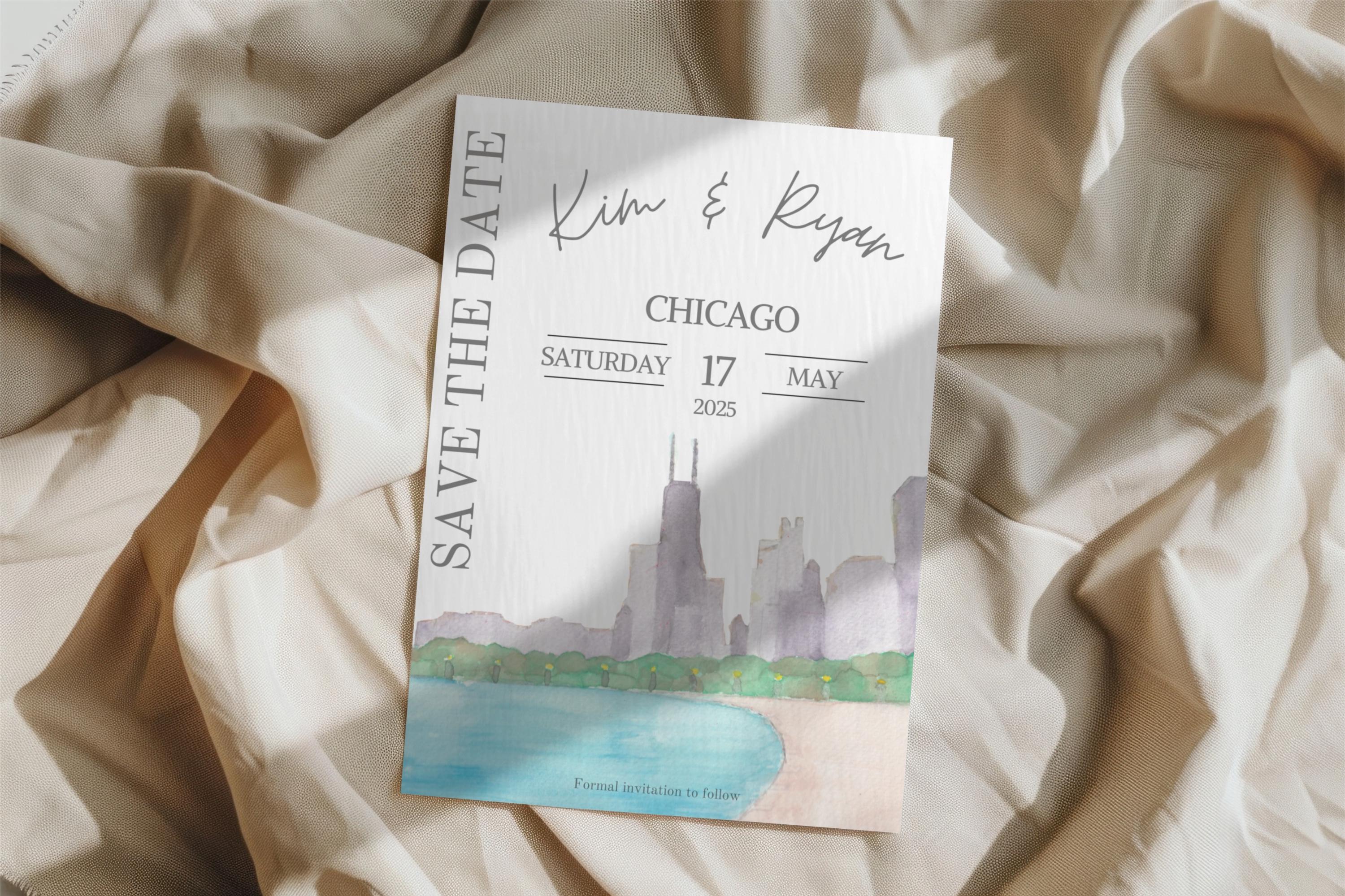 Chicago Skyline Save the Date | Chicago Waterfront Invitation | Chicago ...
