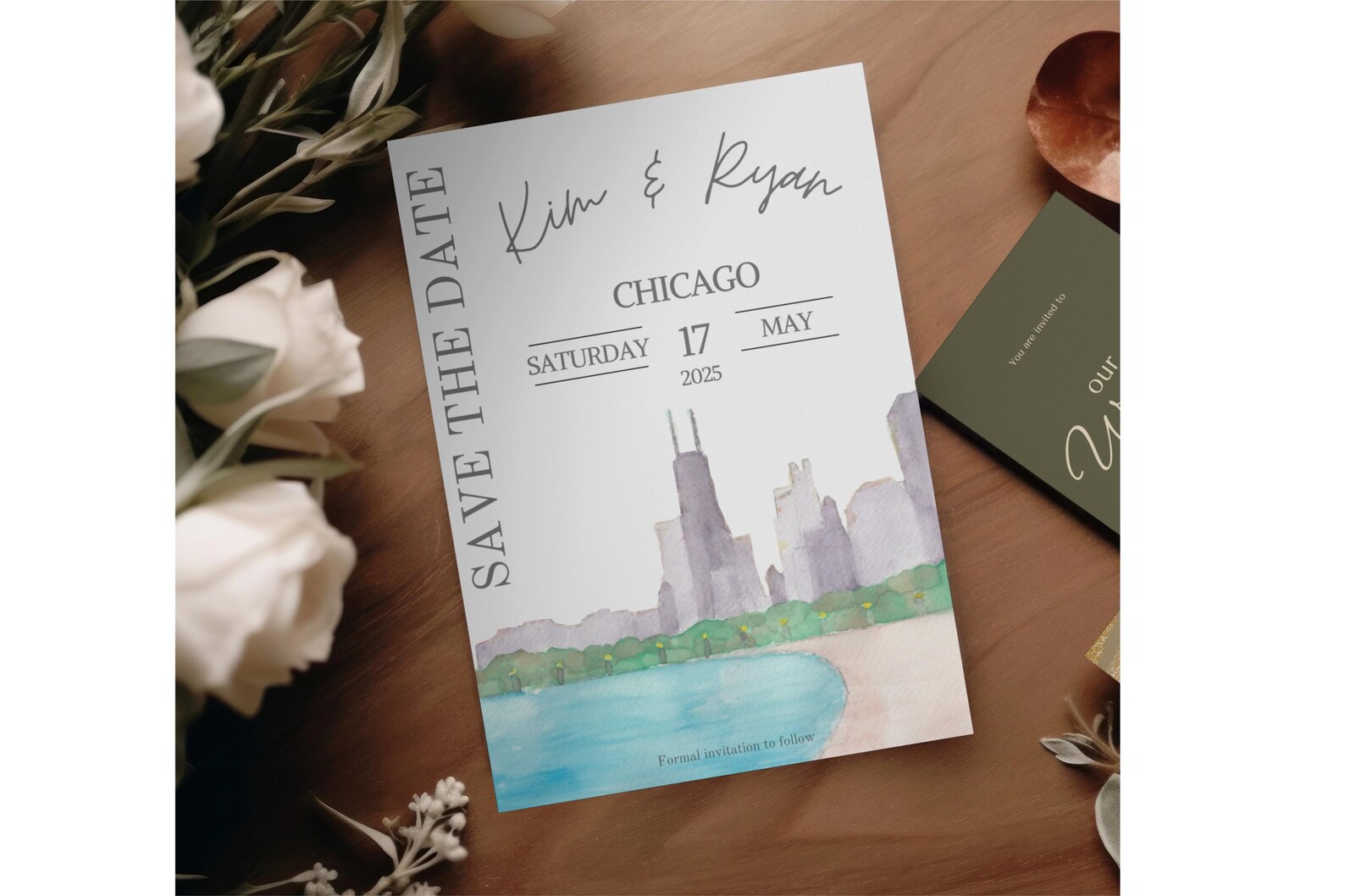 Chicago Skyline Save the Date | Chicago Waterfront Invitation | Chicago ...