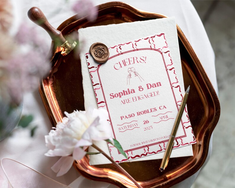 Squiggle Border Save the Date Template | Wavy Maroon Save the Date ...