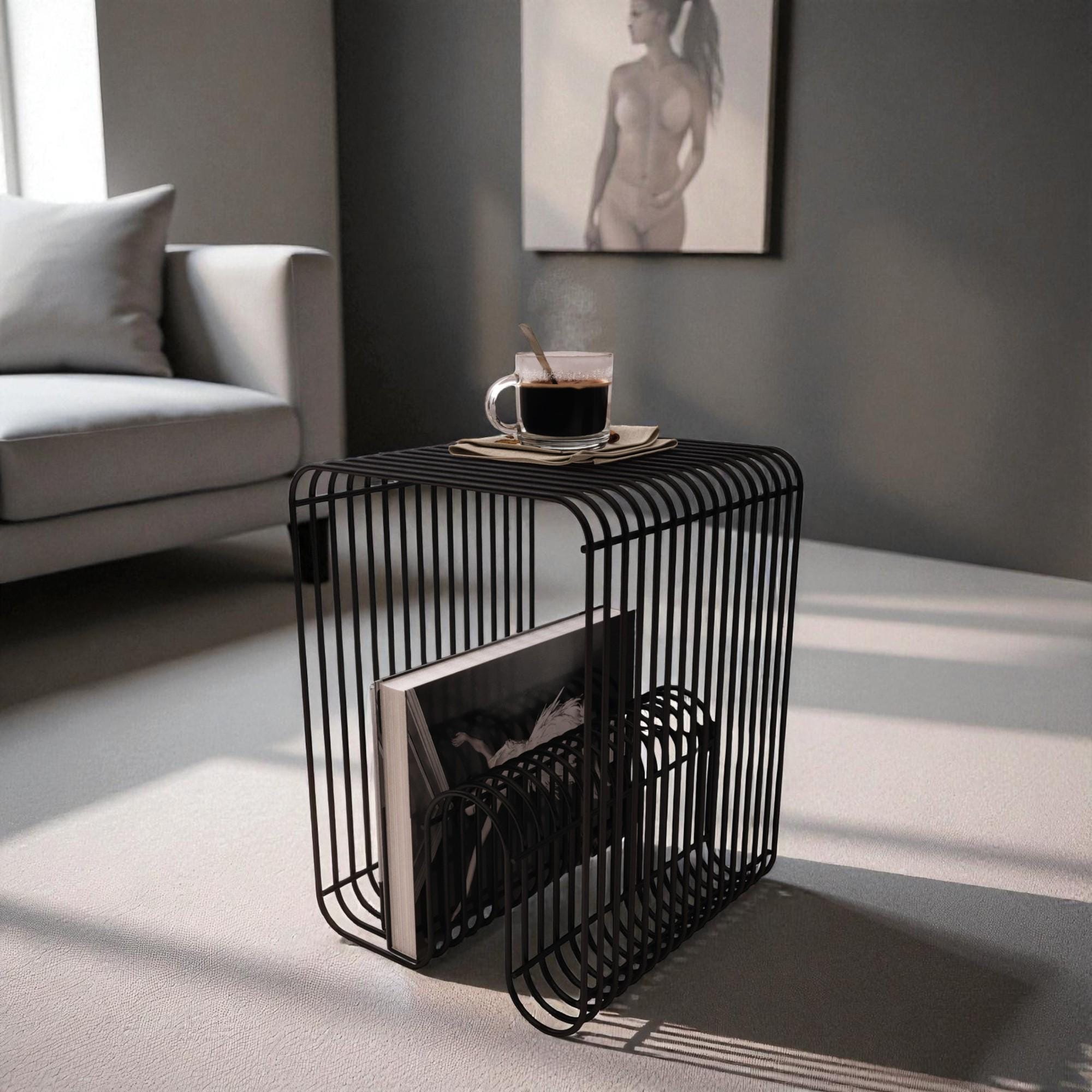 Black Wire Side Table - Modern Side Table , Side Table With Shelf ...