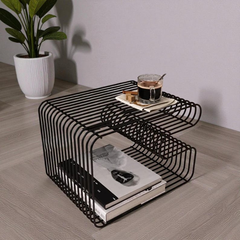 Black Wire Side Table - Modern Side Table , Side Table With Shelf ...
