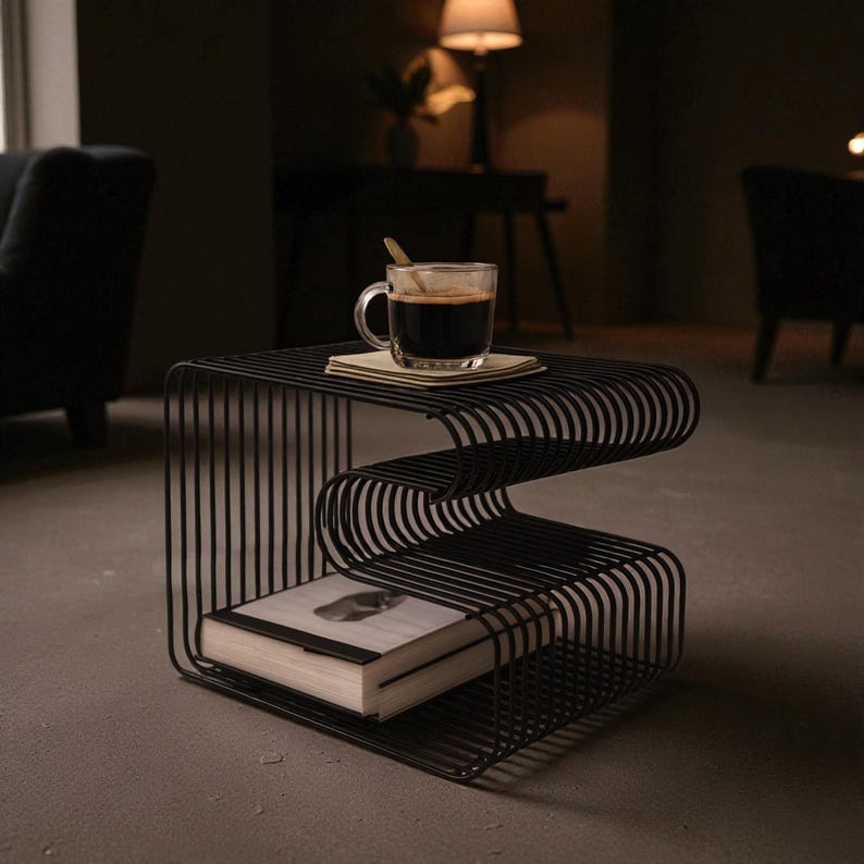 Black Wire Side Table - Modern Side Table , Side Table With Shelf ...