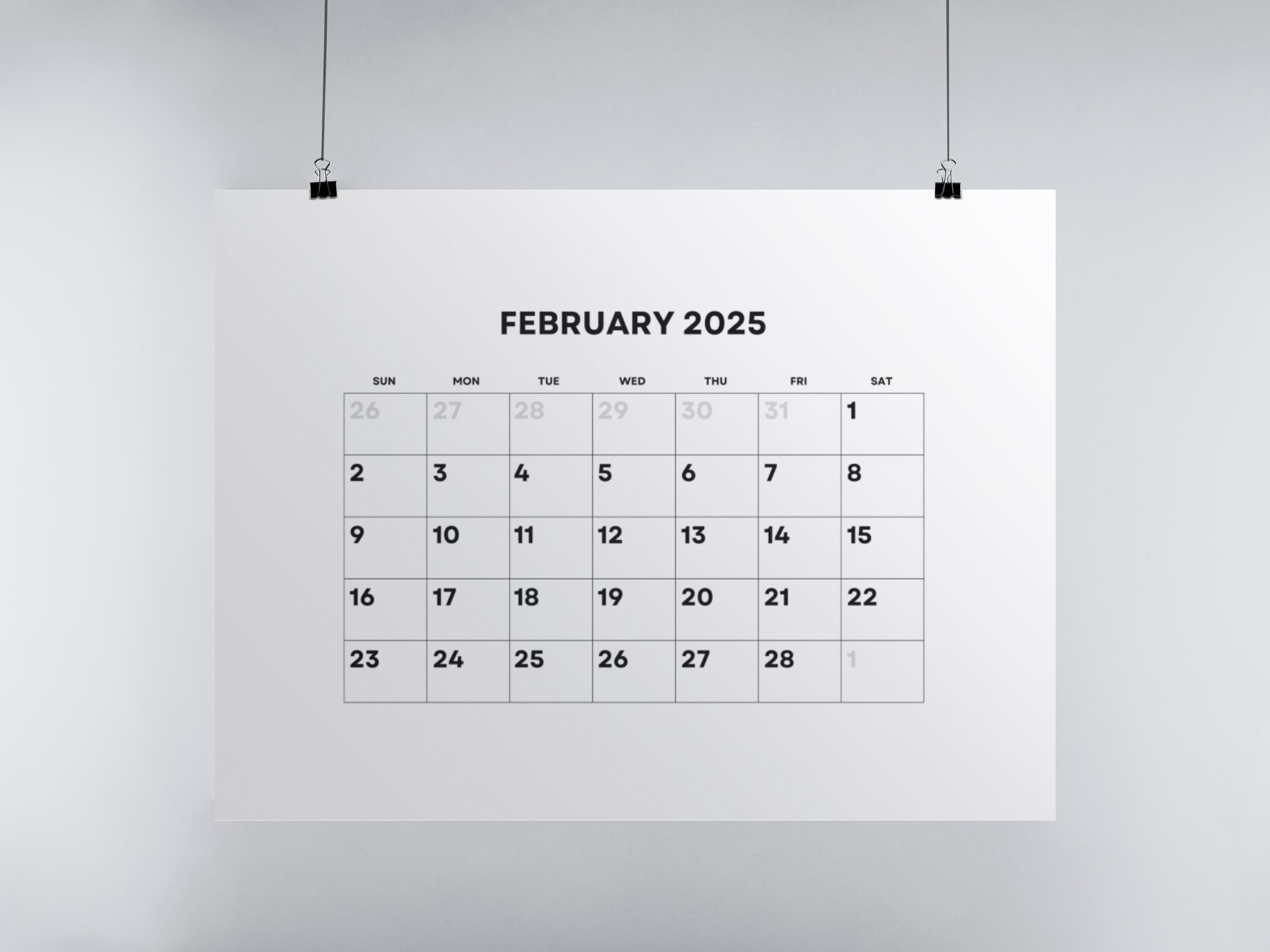 February 2025 Calendar Printable - Etsy UK
