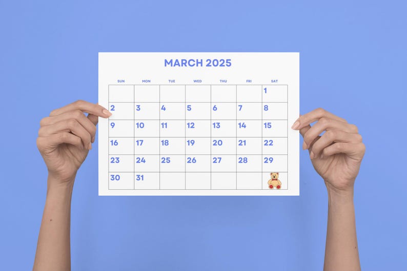 2025 Kids Calendar Monthly Printable With Large Blue Numbers - Etsy