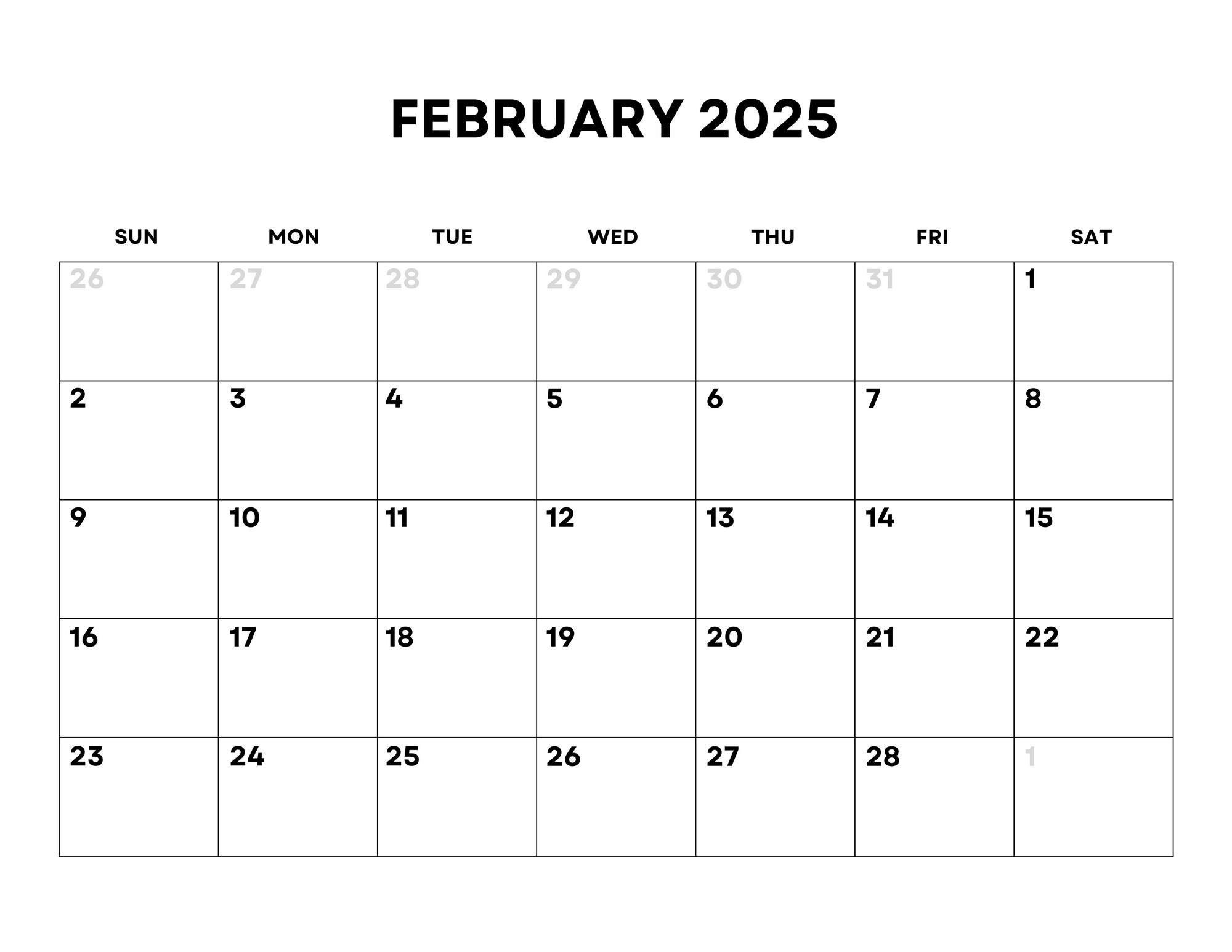 February 2025 Calendar Printable - Etsy UK