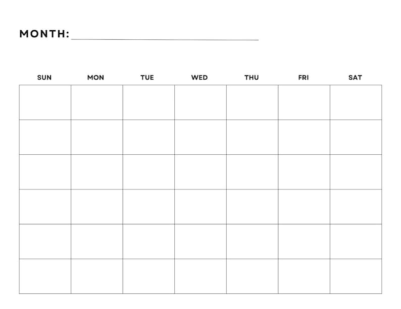 Blank Calendar Printable Landscape and Portrait - Etsy