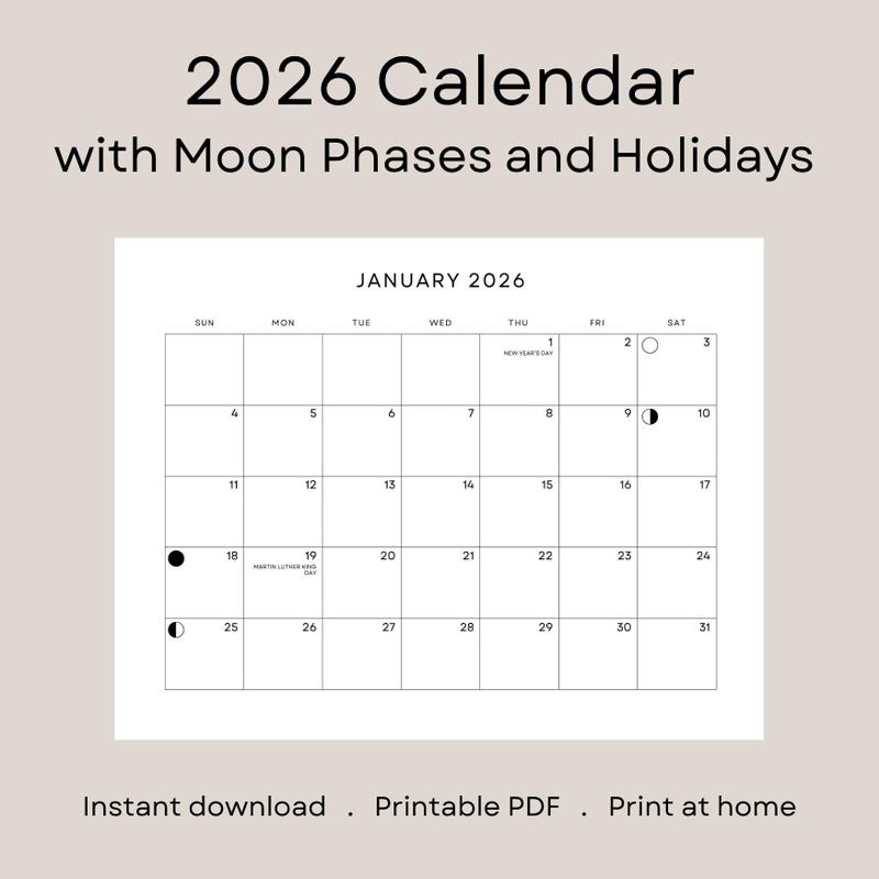 2026 Moon Calendar Template - Etsy