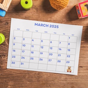 2025 Kids Calendar Monthly Printable With Large Blue Numbers - Etsy