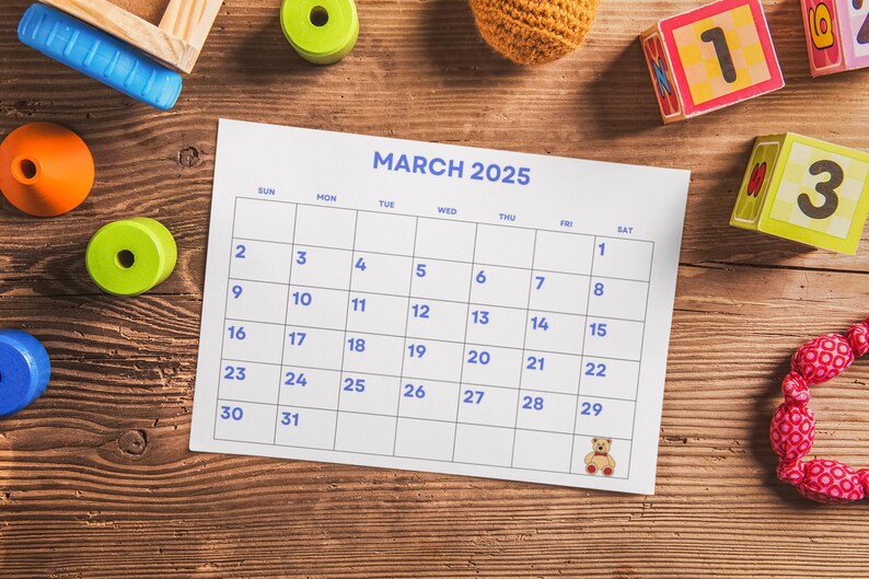 2025 Kids Calendar Monthly Printable With Large Blue Numbers - Etsy