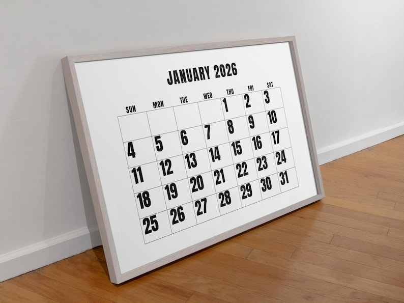 2026 Calendar With Very Large Numbers Printable - Etsy