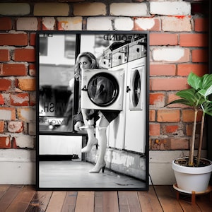 Feminis Woman and Man in the Washing Machine Poster, Black and White ...