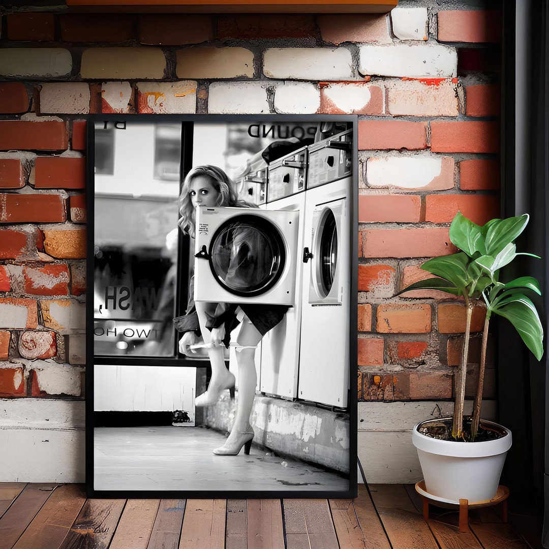Feminis Woman and Man in the Washing Machine Poster, Black and White ...