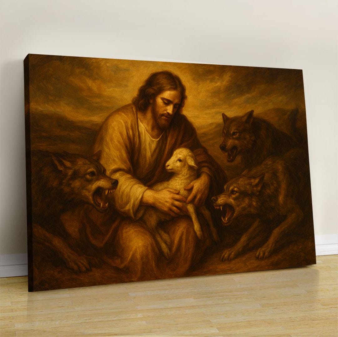 Jesus Protecting the Lamb From -wolves,divine Protection Canvas Print ...