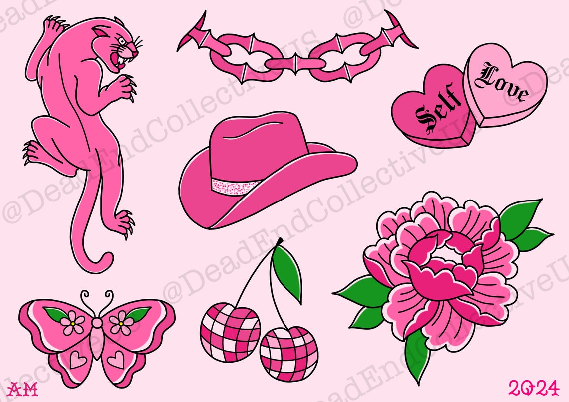 Pink American Traditional Flash Sheet | Pink Flash | Girly Flash Sheet ...