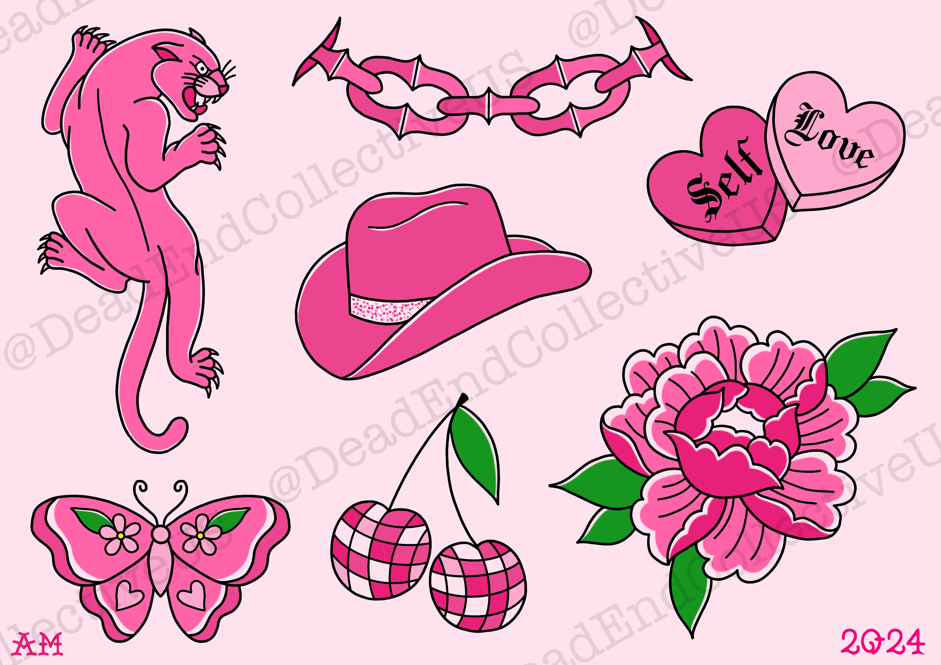 Pink American Traditional Flash Sheet | Pink Flash | Girly Flash Sheet ...