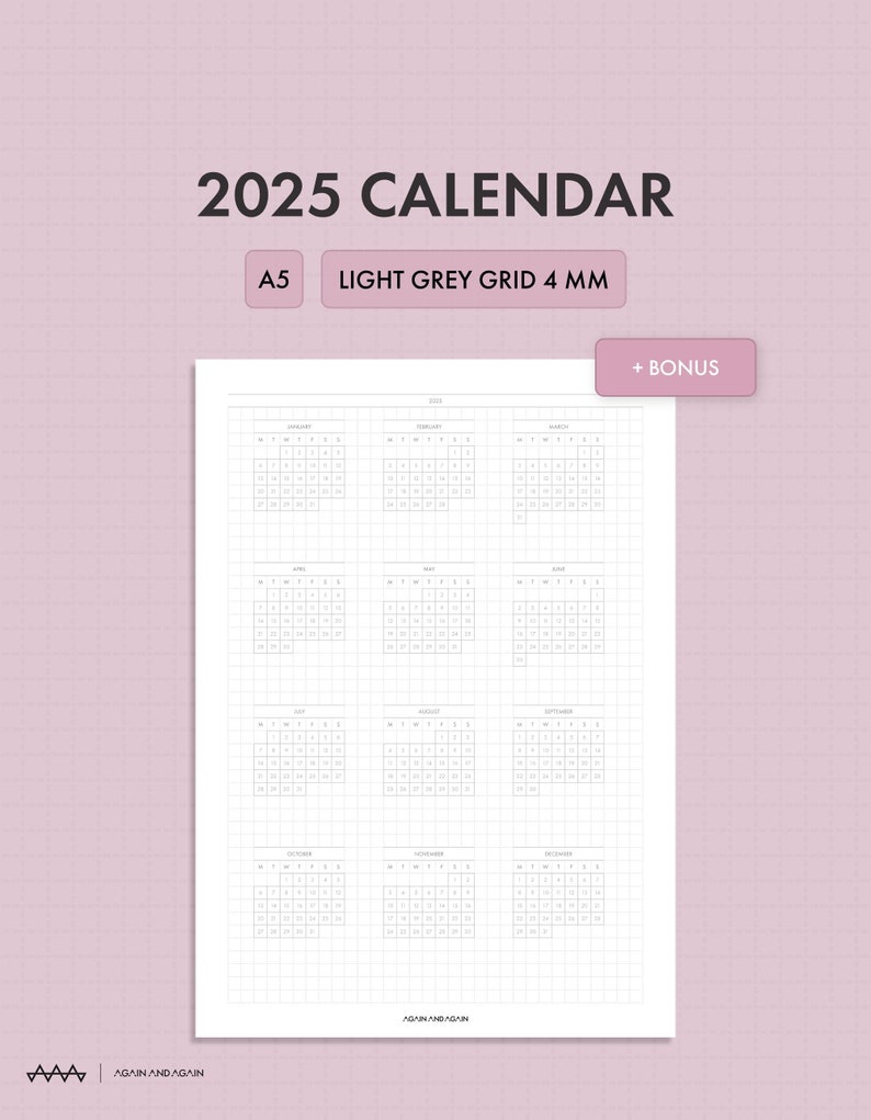 A5 Yearly Calendar Insert 2025 Overview, Small Monthly Calendars ...