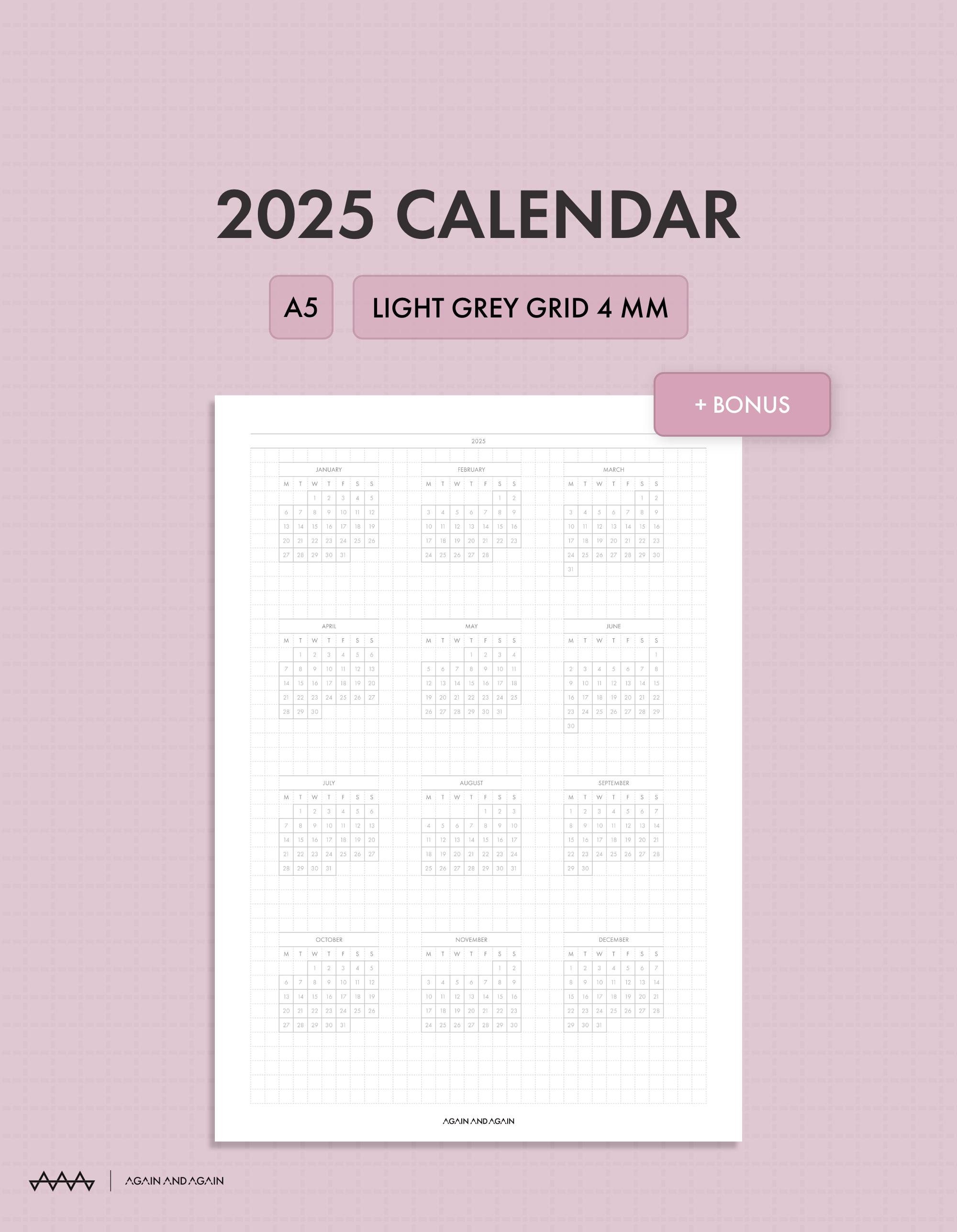 A5 Yearly Calendar Insert 2025 Overview, Small Monthly Calendars ...