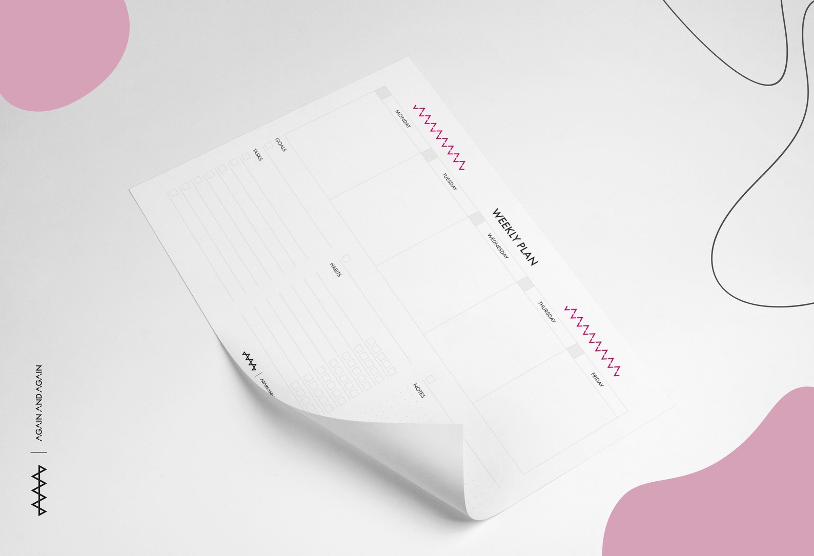 Horizontal Weekly Planner Printable Productivity Organizer Minimalist ...