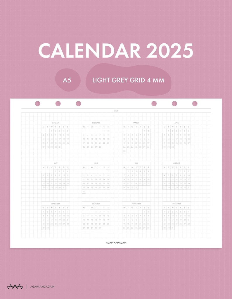 2025 Calendar Printable A5 - Etsy
