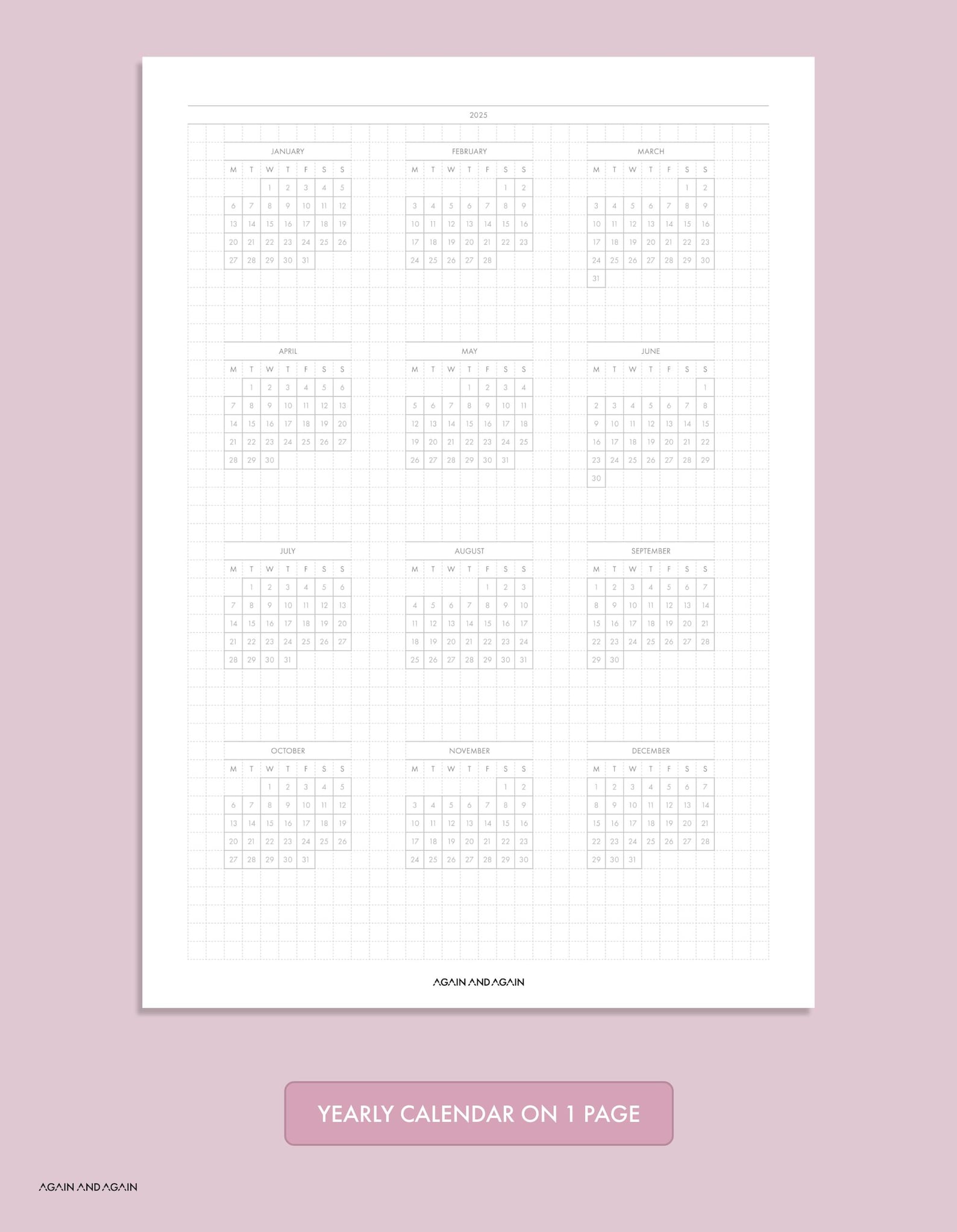 A5 Yearly Calendar Insert 2025 Overview, Small Monthly Calendars ...