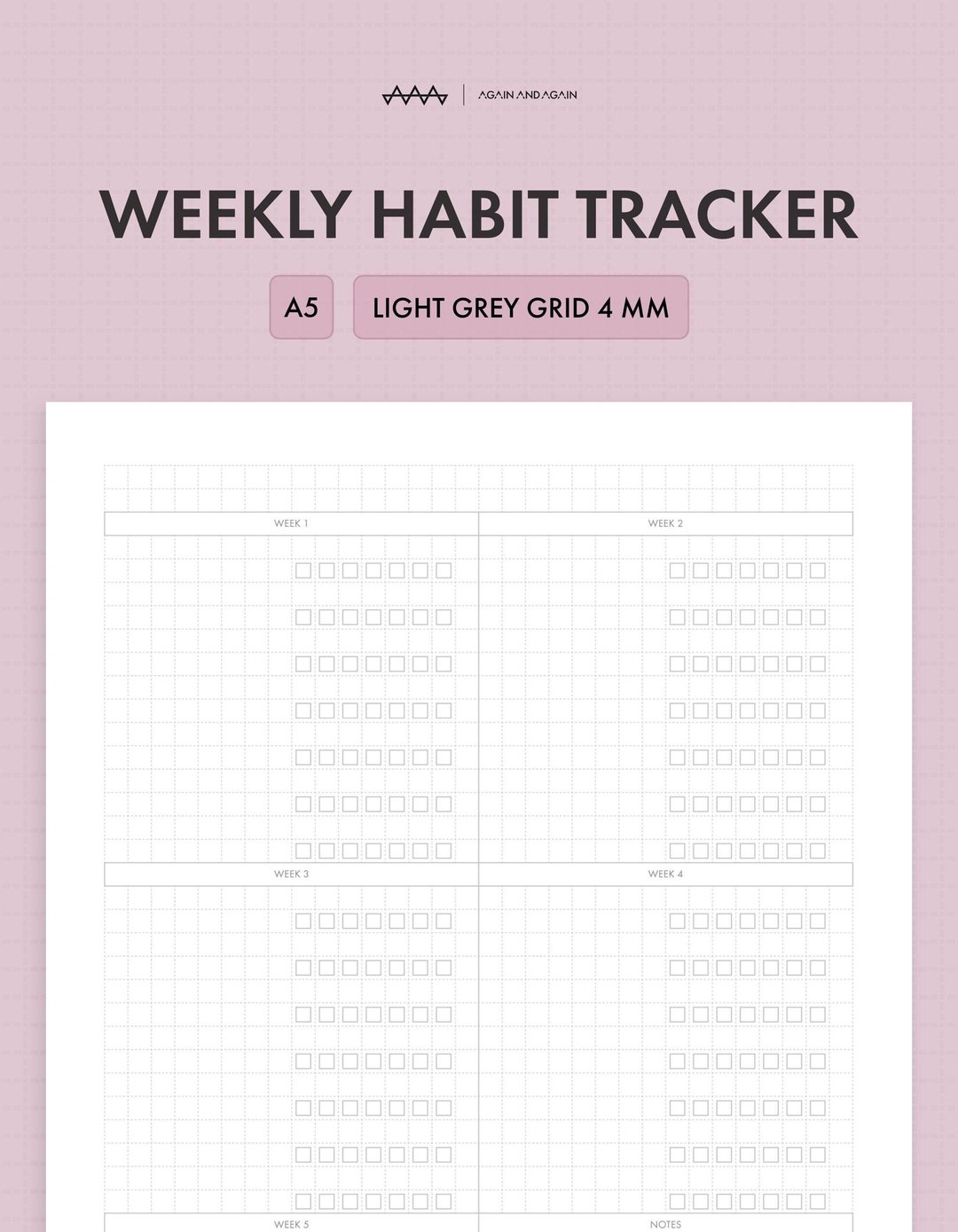 Habit Tracker Track Habits Over 5 Weeks, 7 Habits Weekly, Notes Section ...
