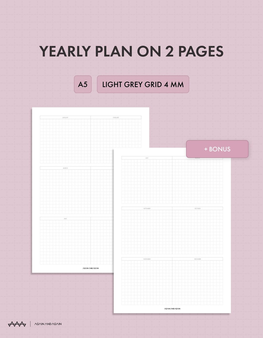 Yearly Planner on 2 Pages Two-page Layout, 6 Months per Page, Notes ...