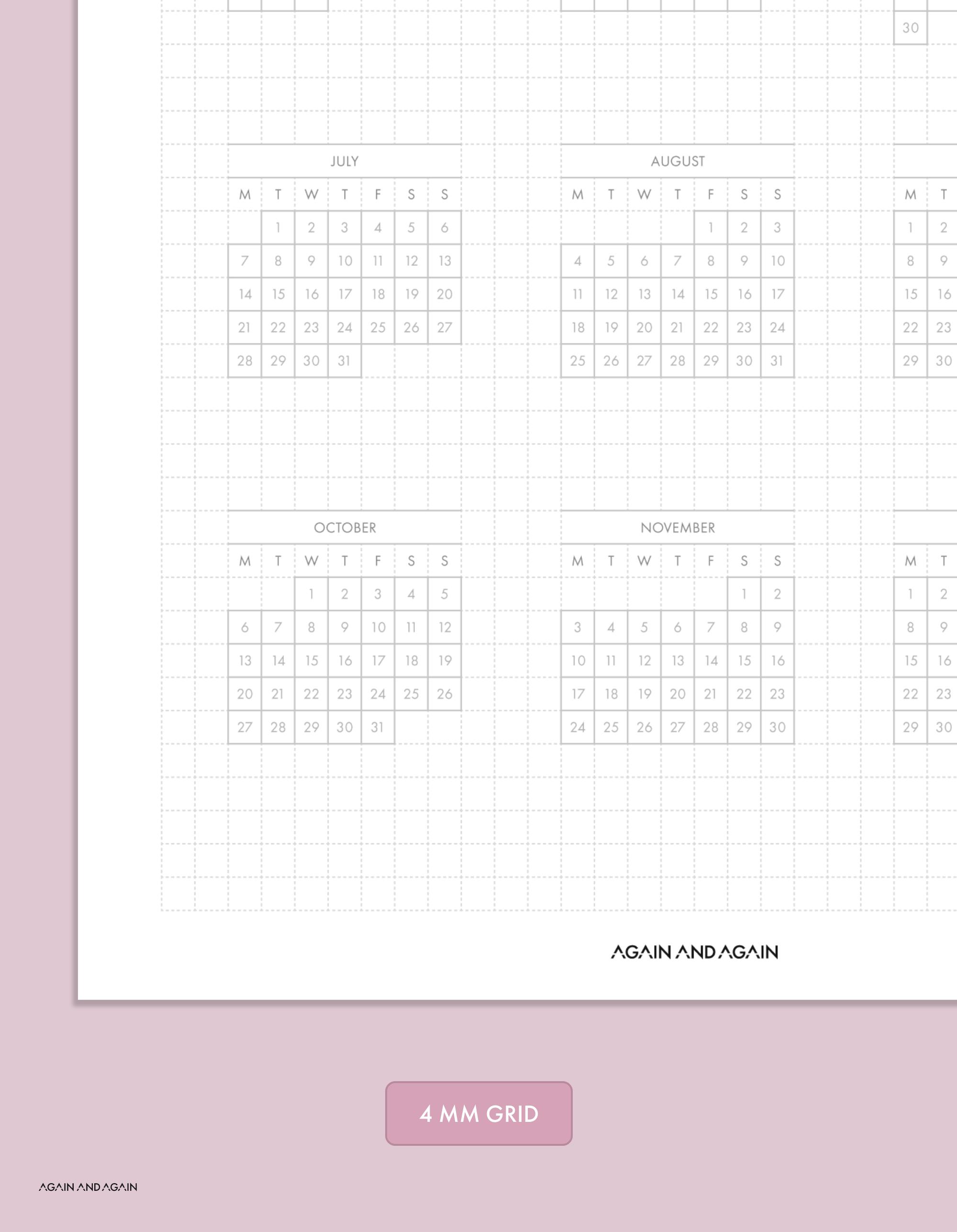 A5 Yearly Calendar Insert 2025 Overview, Small Monthly Calendars ...