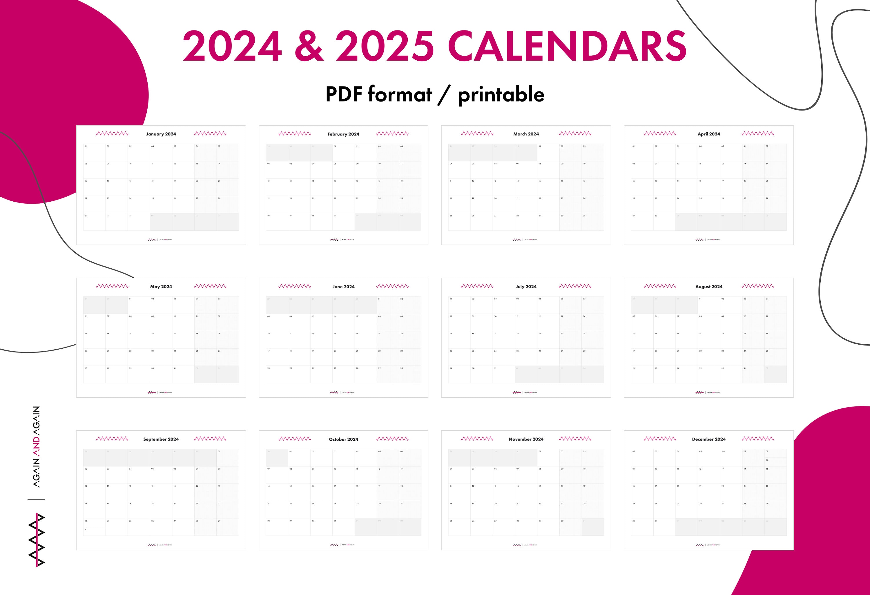Printable 2024-2025 Calendar Bundle A4 Landscape Format With Daily ...