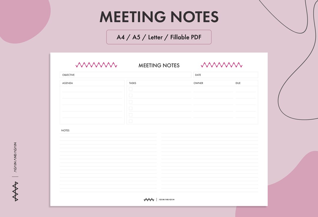 Meeting Notes Printable Planner Manage Your Meetings With Style and ...