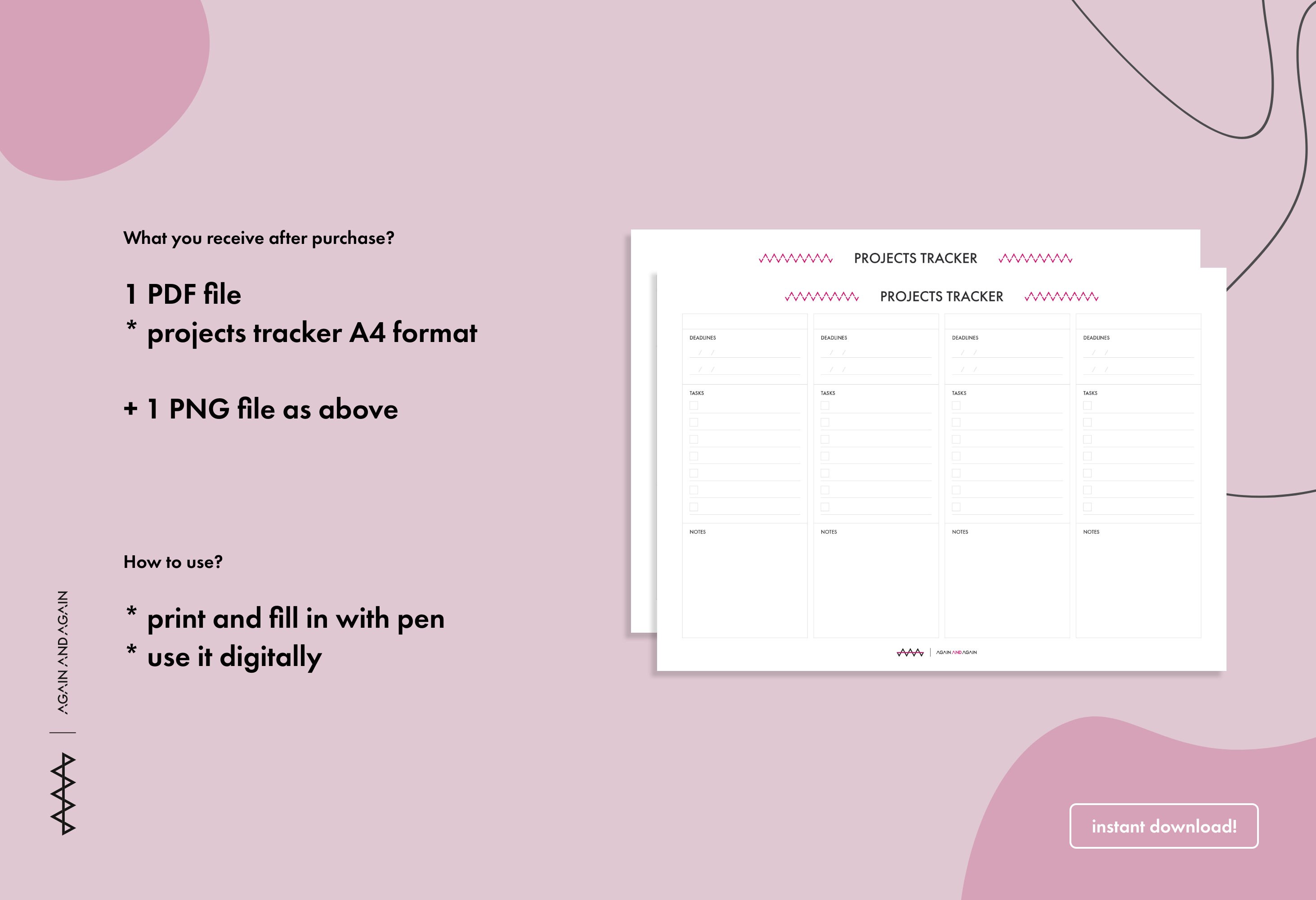 Projects Tracker A4 Horizontal Format Printable Manage Multiple ...