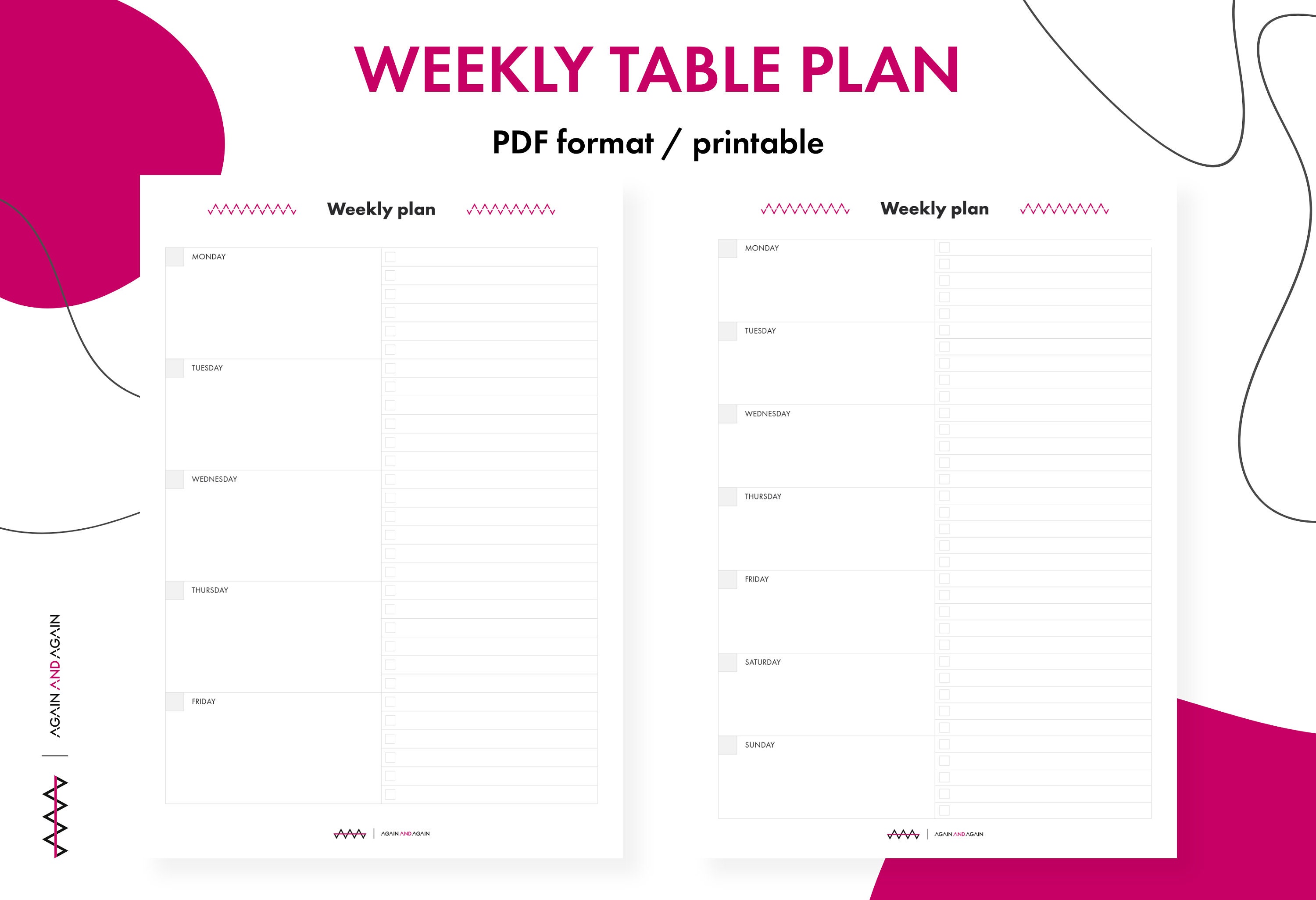 Printable Weekly Planner A4 Table Format With Notes and Tasks Columns ...