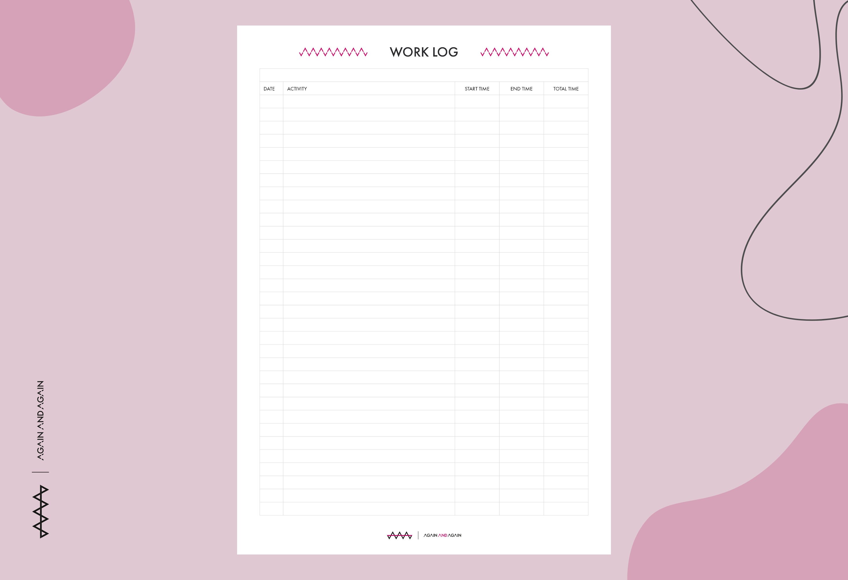 Work Log Planner A4 Format Printable Track Work Activities, Activity ...