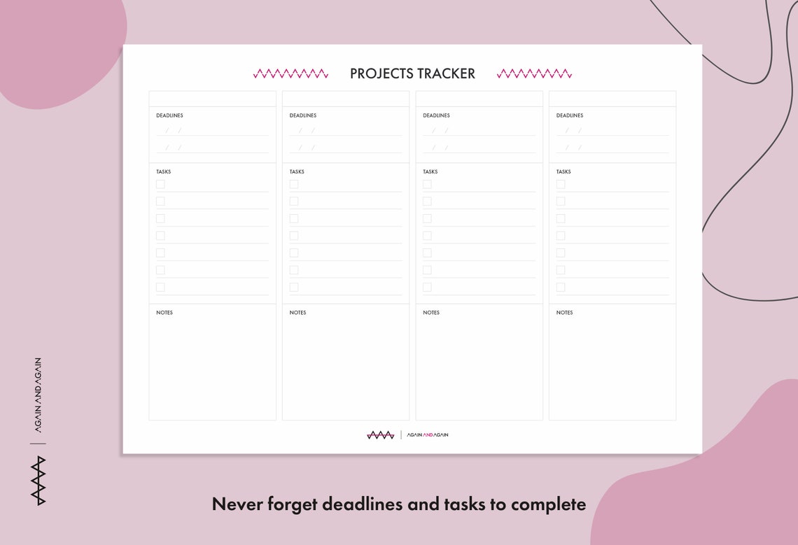 Projects Tracker A4 Horizontal Format Printable Manage Multiple ...