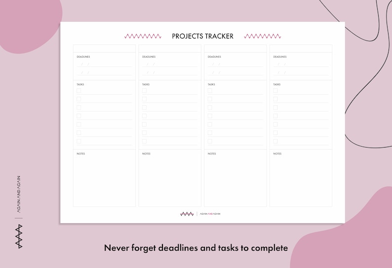 Projects Tracker A4 Horizontal Format Printable Manage Multiple ...