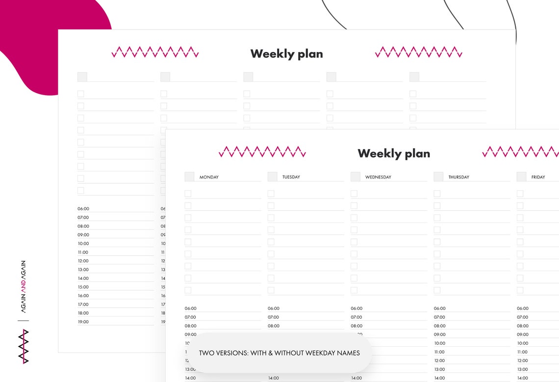 Weekly Planner A4 Printable, Hourly Schedule and Task List, 5-day ...