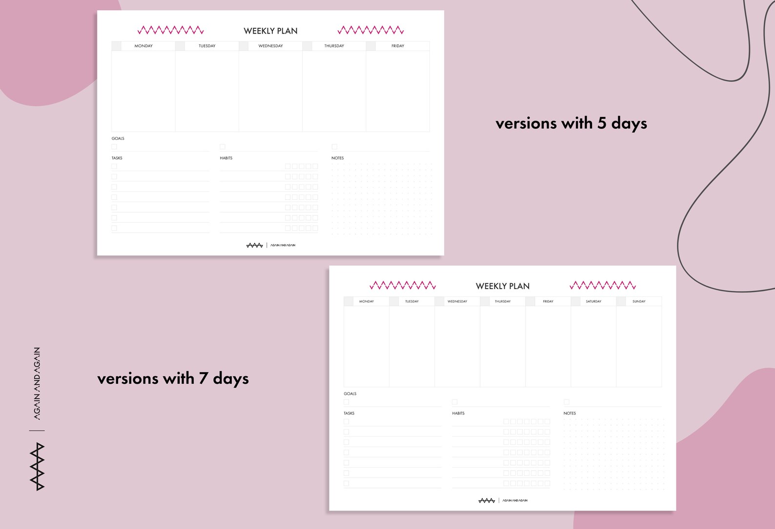 Horizontal Weekly Planner Printable Productivity Organizer Minimalist ...