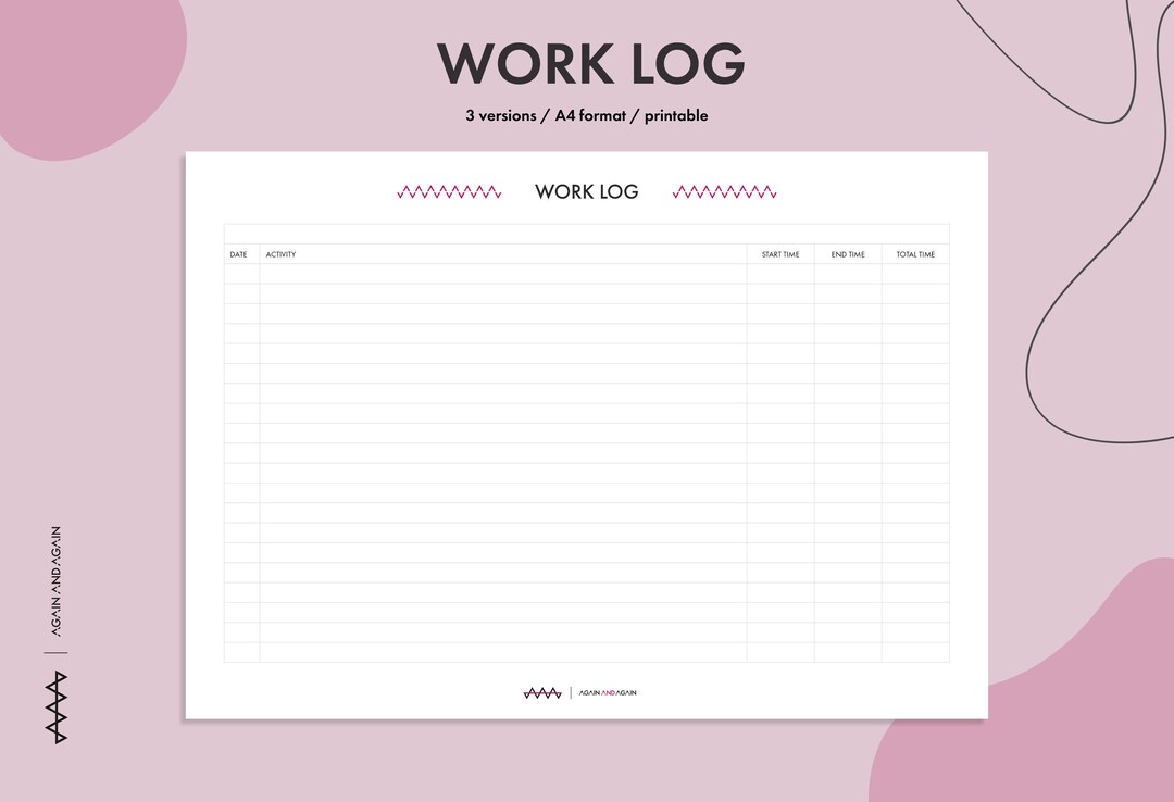 Work Log Planner A4 Format Printable Track Work Activities, Activity ...