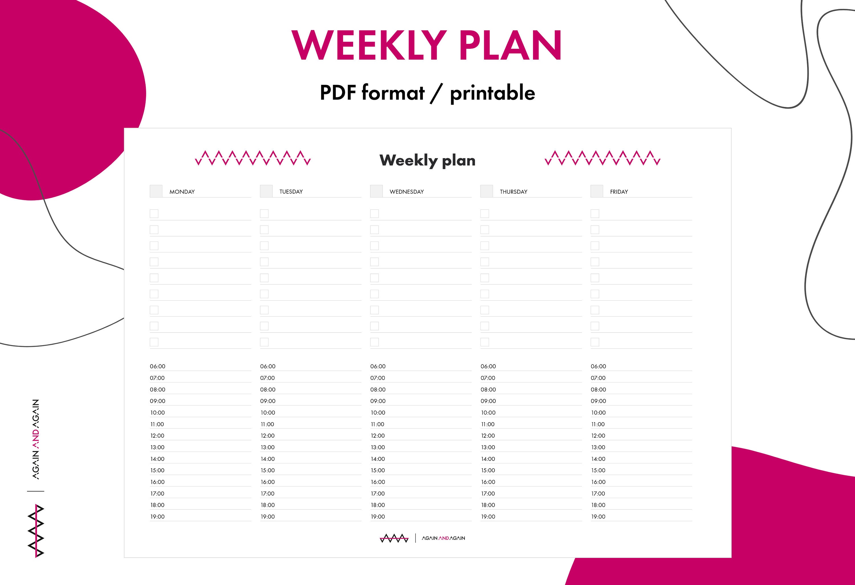 Weekly Planner A4 Printable, Hourly Schedule and Task List, 5-day ...