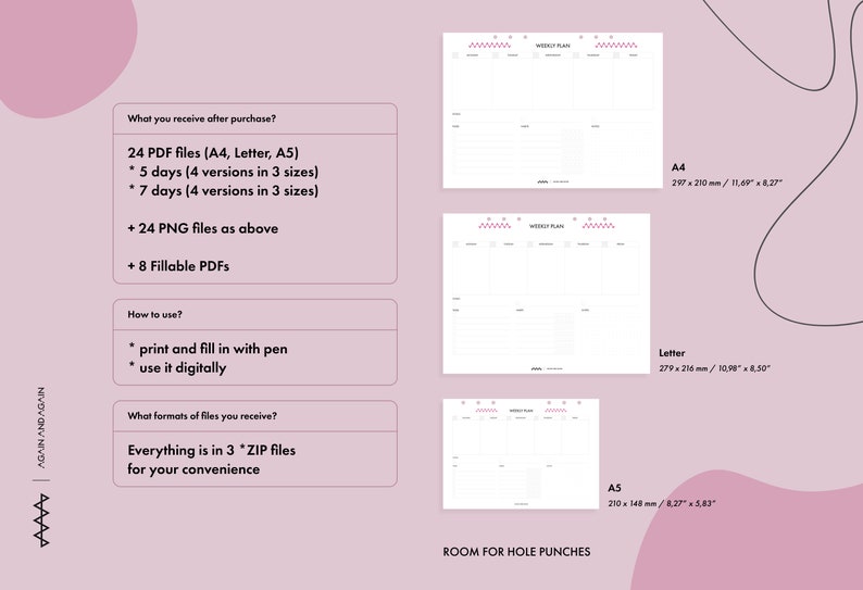 Horizontal Weekly Planner Printable Productivity Organizer Minimalist ...