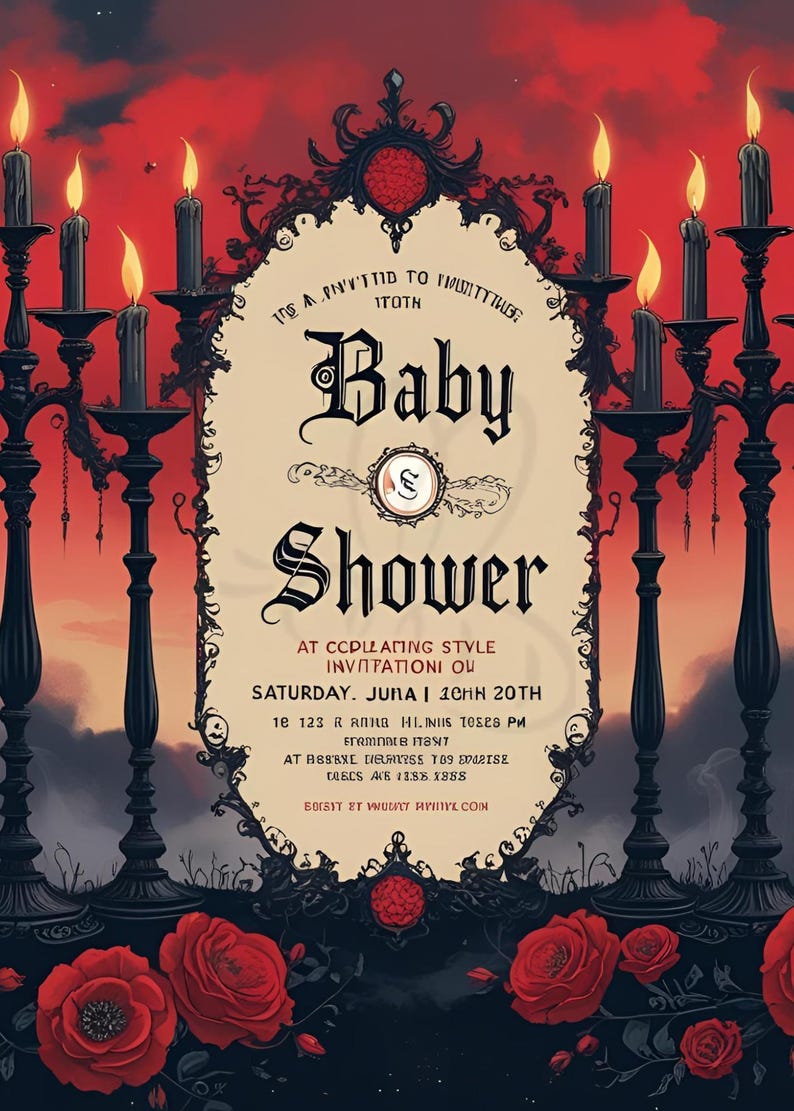Goth Baby Shower Invitation Printable, Dark Baby Shower Invite, Gothic ...