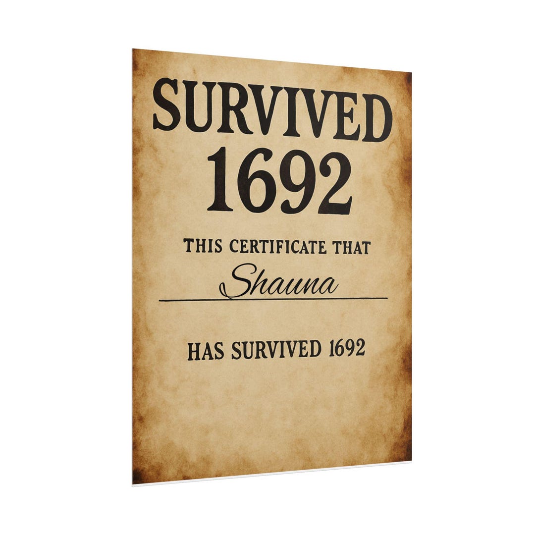 Survivor 1692 Witch Certificate Poster, Personalized Gothic Wall Art ...