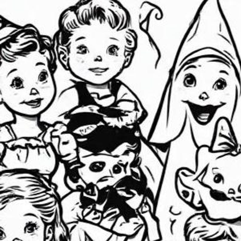 Vintage Trick or Treat Line Art Coloring Book: 24 Cute Core Halloween ...