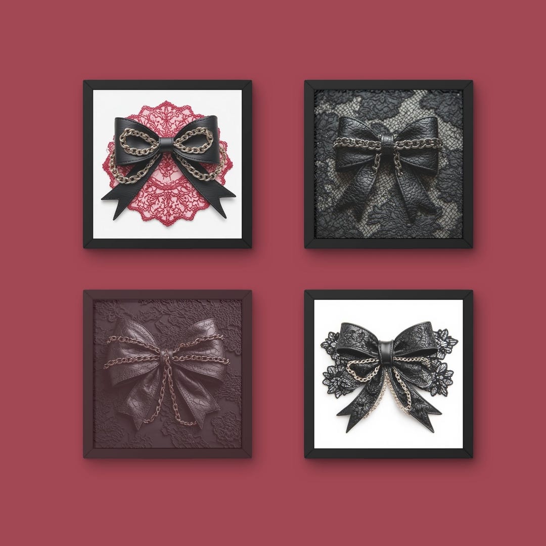 Vamp Coquette Bow Wall Art Prints, 3D Gothic Lace Printable Decor ...