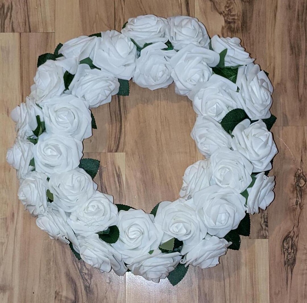 White Rose Wreath Embellished With Leaves - Etsy