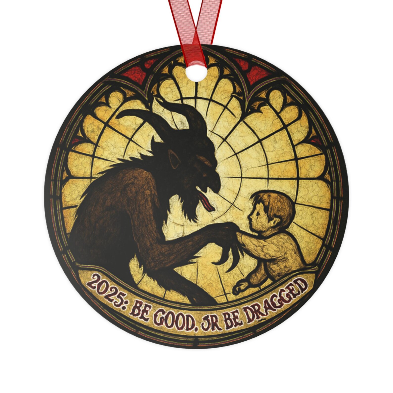 Krampus 2025 Be Good or Be Dragged Metal Ornament | Stained Glass Style ...