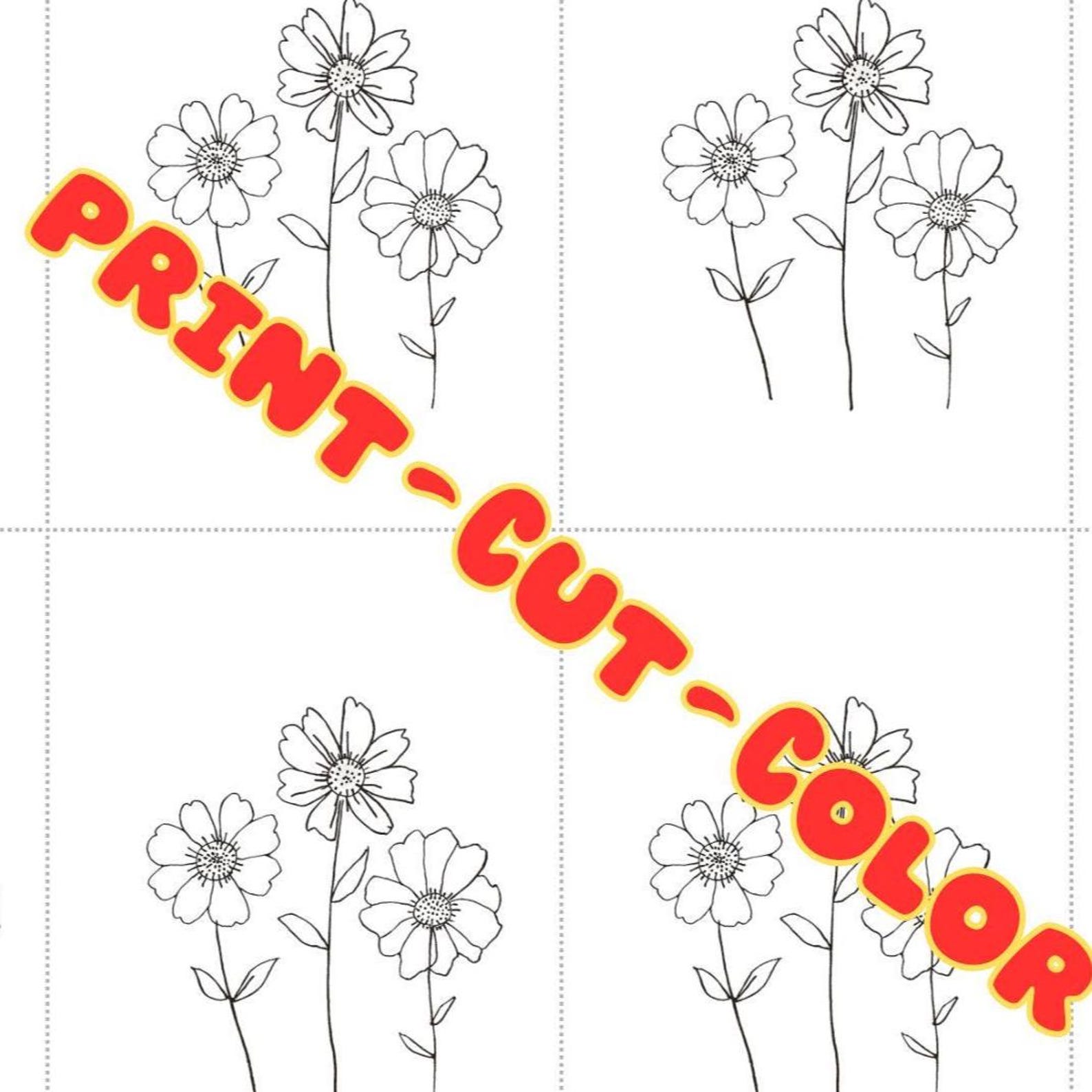 Gift Tags, Spring Flower Print Cut Color Cards Template & Bonus Poster ...